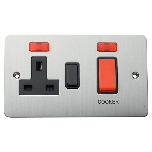 1-Gang Cooker Switch Socket with Neon, 45 Amp Flat Matt Chrome/ Black ... 1-Gang Cooker Switch Socket with Neon, 45 Amp Flat Matt Chrome/ Black ...