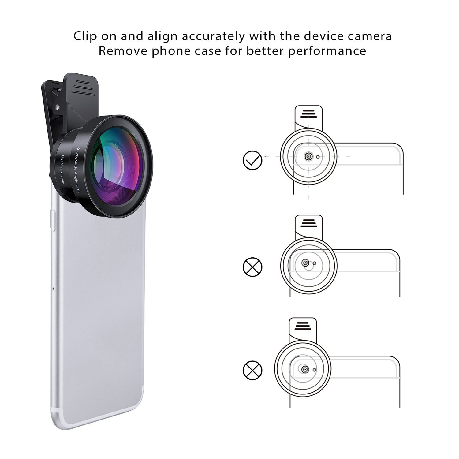 AUKEY Ora iPhone Camera Lens, 0.45x 120° Wide Angle + 15x Macro Clip-on iPhone Lens for iPhone 8 ...