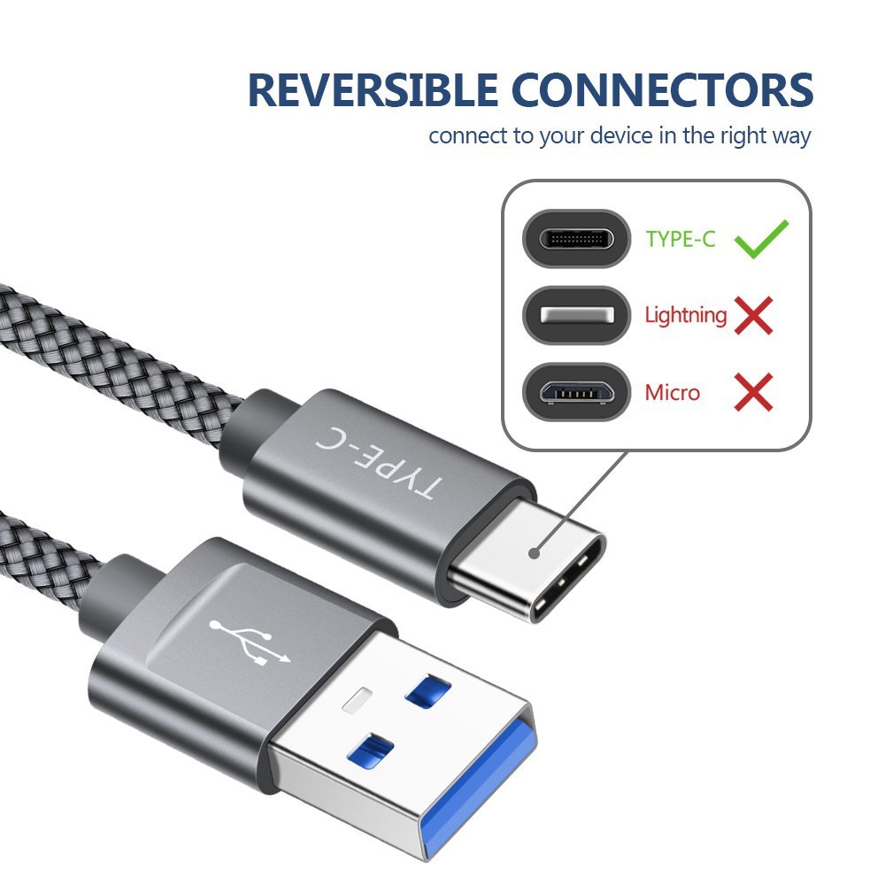 JSAUX USB Type C Cable,(2-Pack 6.6FT)USB A 3.0 to USB-C Fast Charger ...