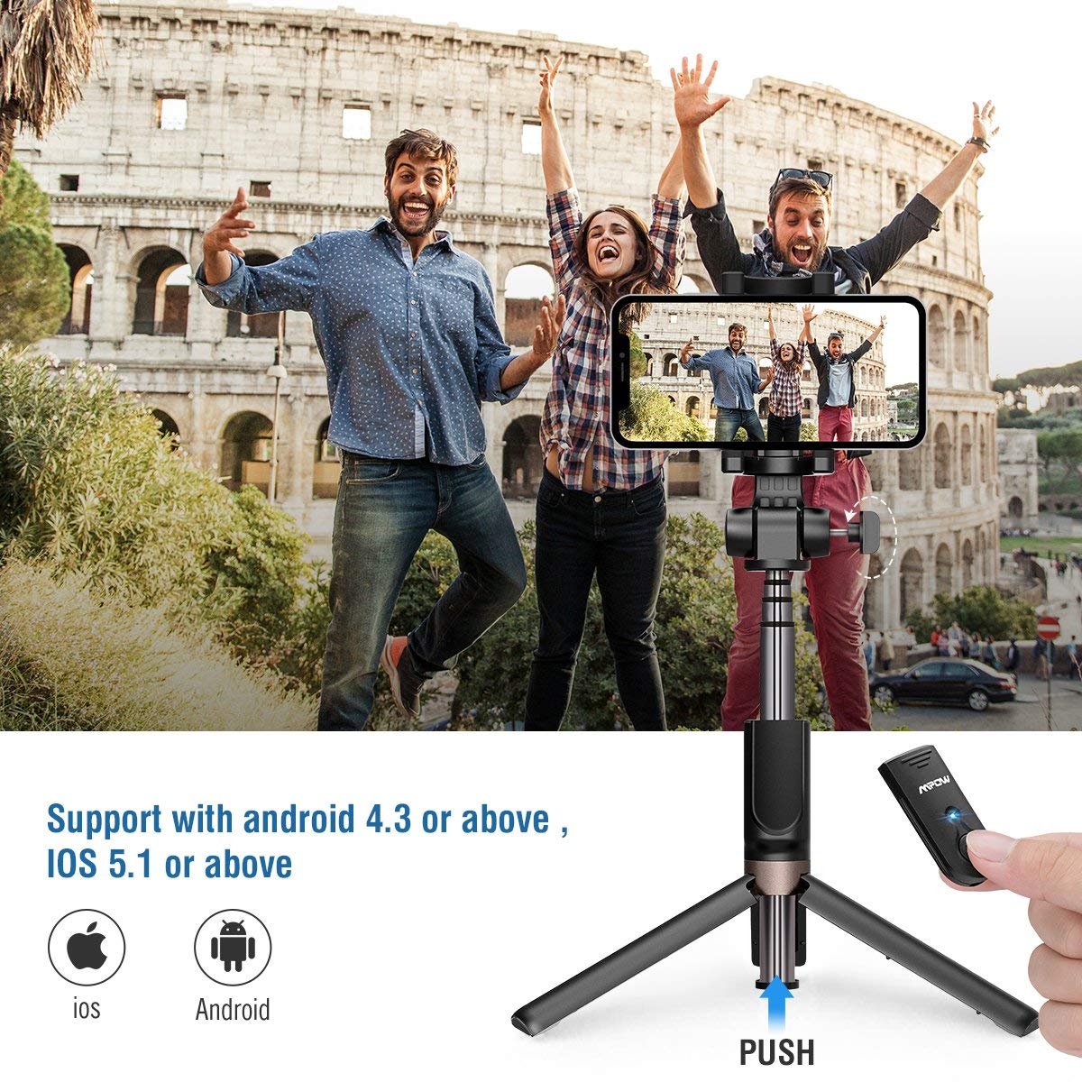 Mpow Upgraded Selfie Stick Bluetooth, 2-in-1 Extendable Selfie Stick ... Mpow Upgraded Selfie Stick Bluetooth, 2-in-1 Extendable Selfie Stick ...