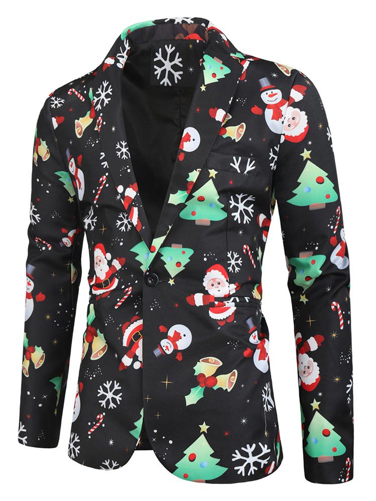 Christmas Tree Santa Claus Pattern Button Blazer - BIG nano - Best ...